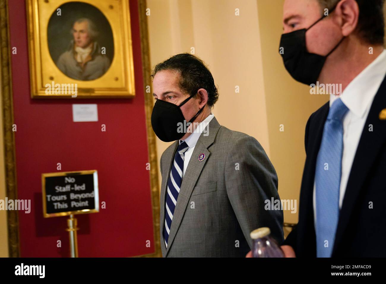 Rep. Jamie Raskin, D-Md., left, walks with Rep. Adam Schiff, D-Calif ...