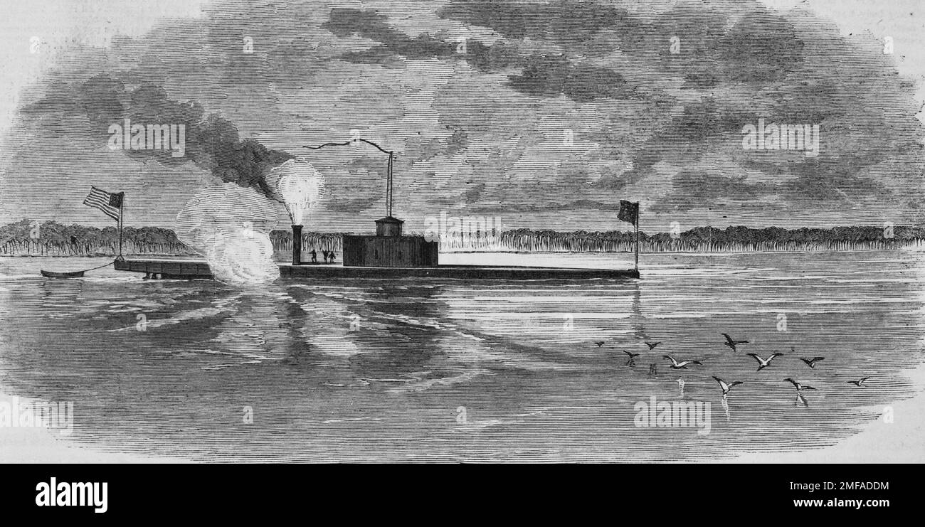 A torpedo exploding under the Montauk in the Ogeechee River during the ...
