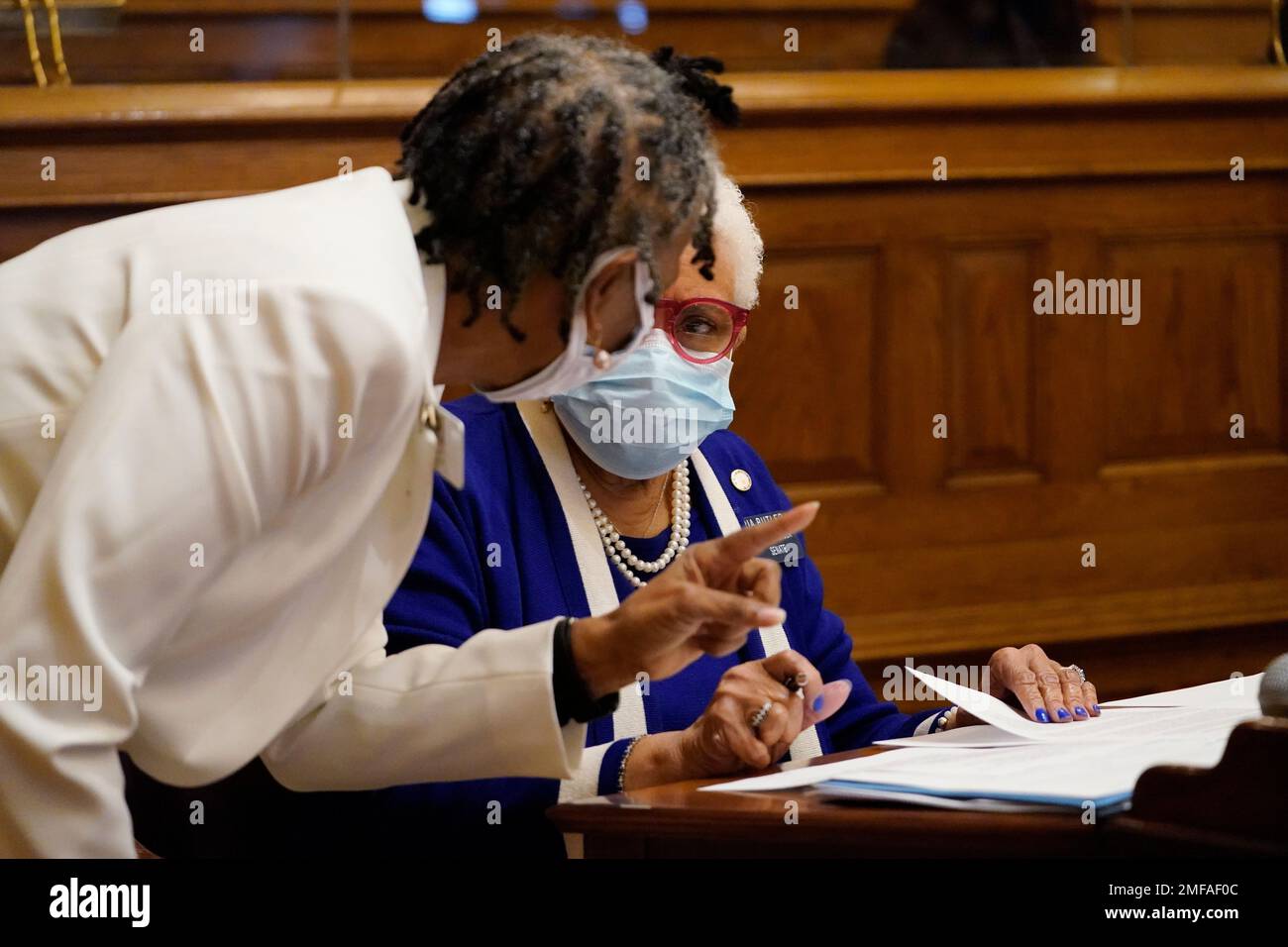 Georgia State Senator minority leader Gloria Butler speaks to another ...