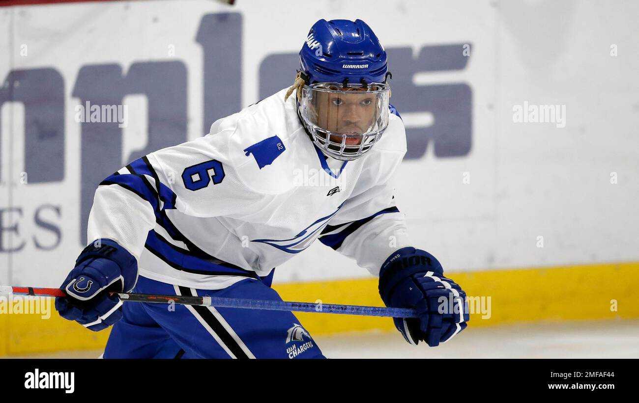 Alabama-Huntsville defenseman Ayodele Adeniye (6) during an NCAA ...