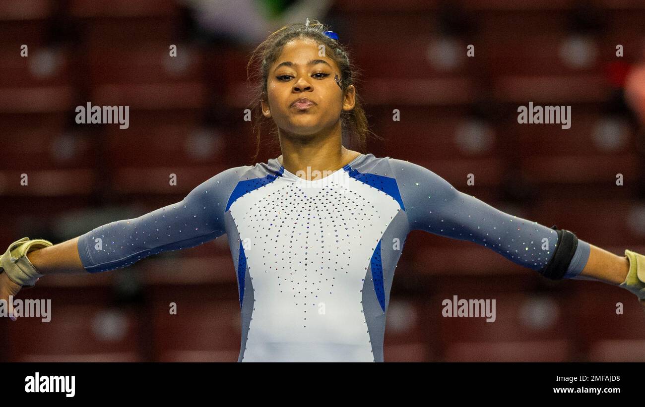 Utah State University gymnast Eve Jackson during an NCAA gymnastics ...