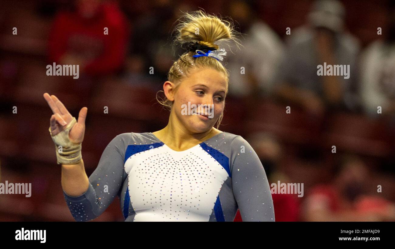 Utah State University gymnast Rebecca Wells during an NCAA gymnastics ...