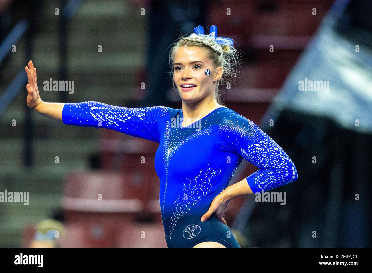 Brigham Young University gymnast Rachel Bain-Heaton during an NCAA ...