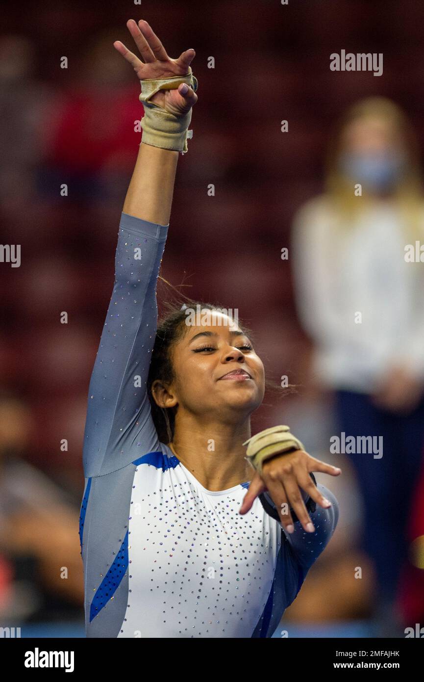 Utah State University gymnast Eve Jackson during an NCAA gymnastics ...