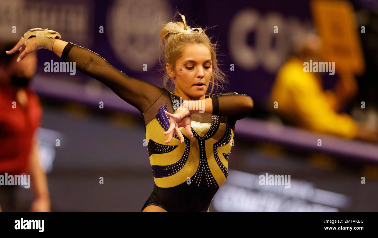 LSU gymnast Reagan Campbell competes during an NCAA gymnastics meet ...