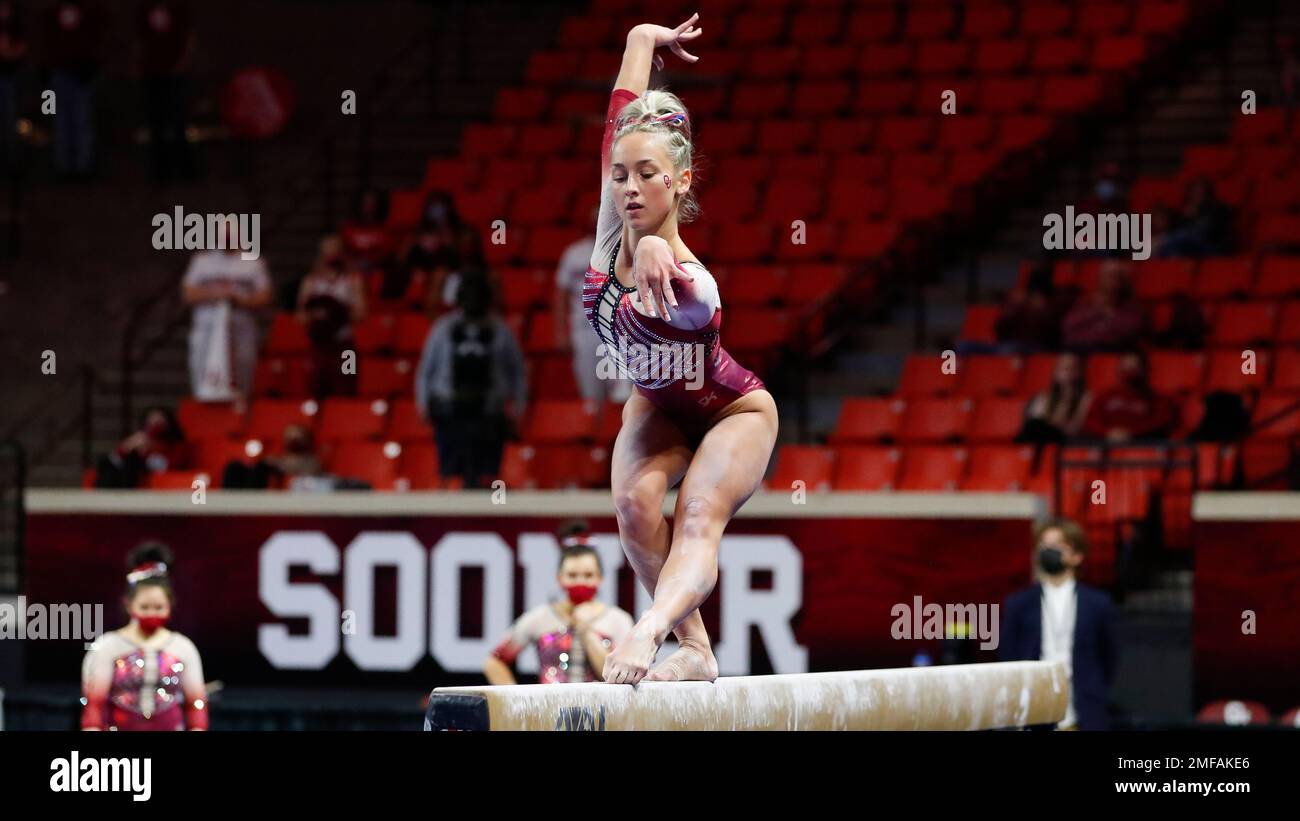 Oklahoma's Audrey Davis on beam during an NCAA gymnastics meet against ...