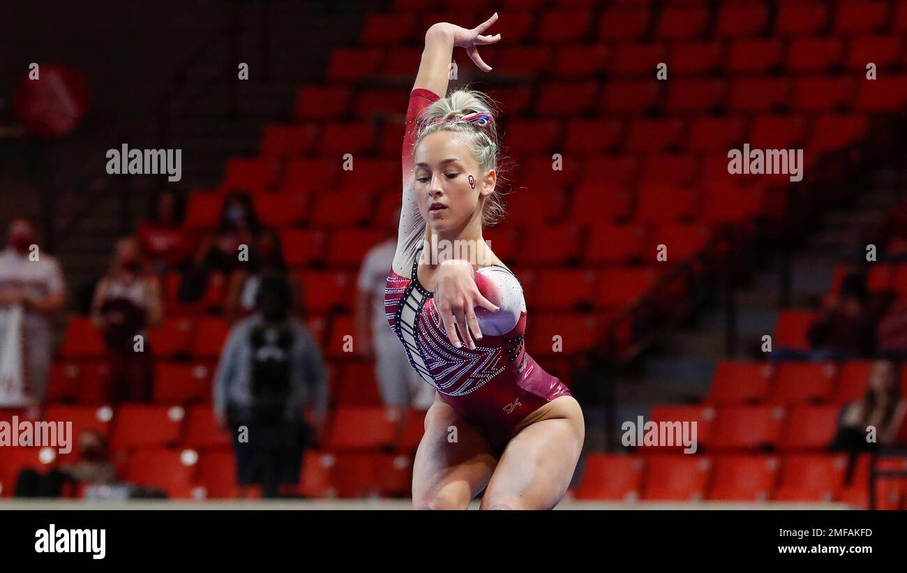 Oklahoma's Gracie Reeves on beam during an NCAA gymnastics meet with ...