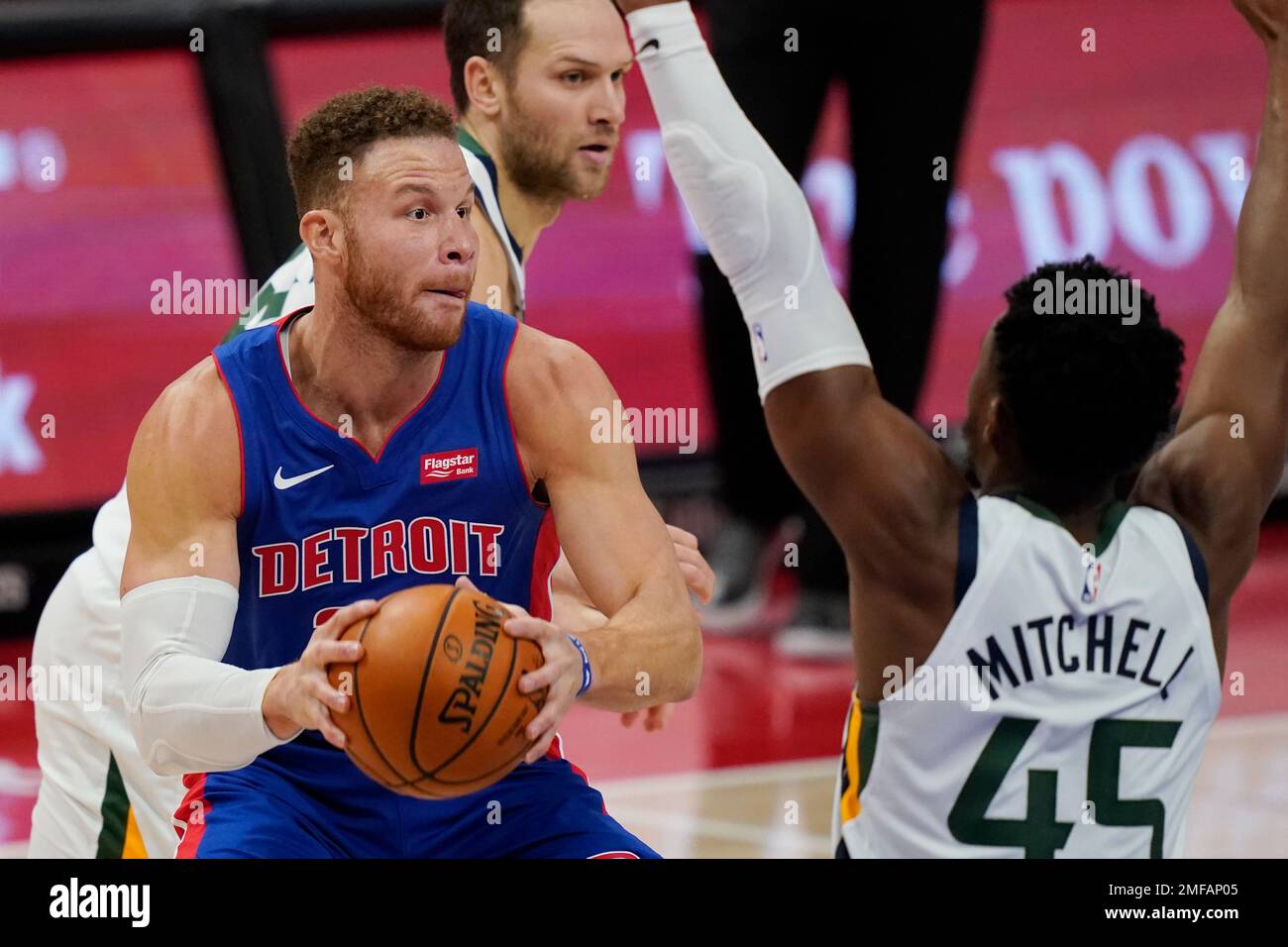 Detroit Pistons forward Blake Griffin (23) looks to pass as Utah Jazz ...