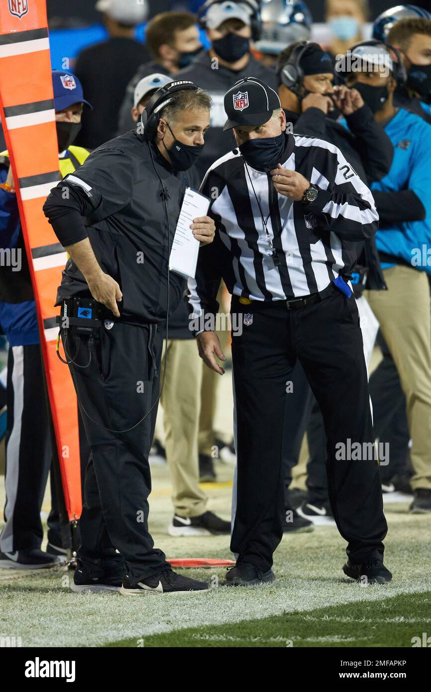 Carolina Panthers head coach Matt Rhule chats with side judge Jeff ...