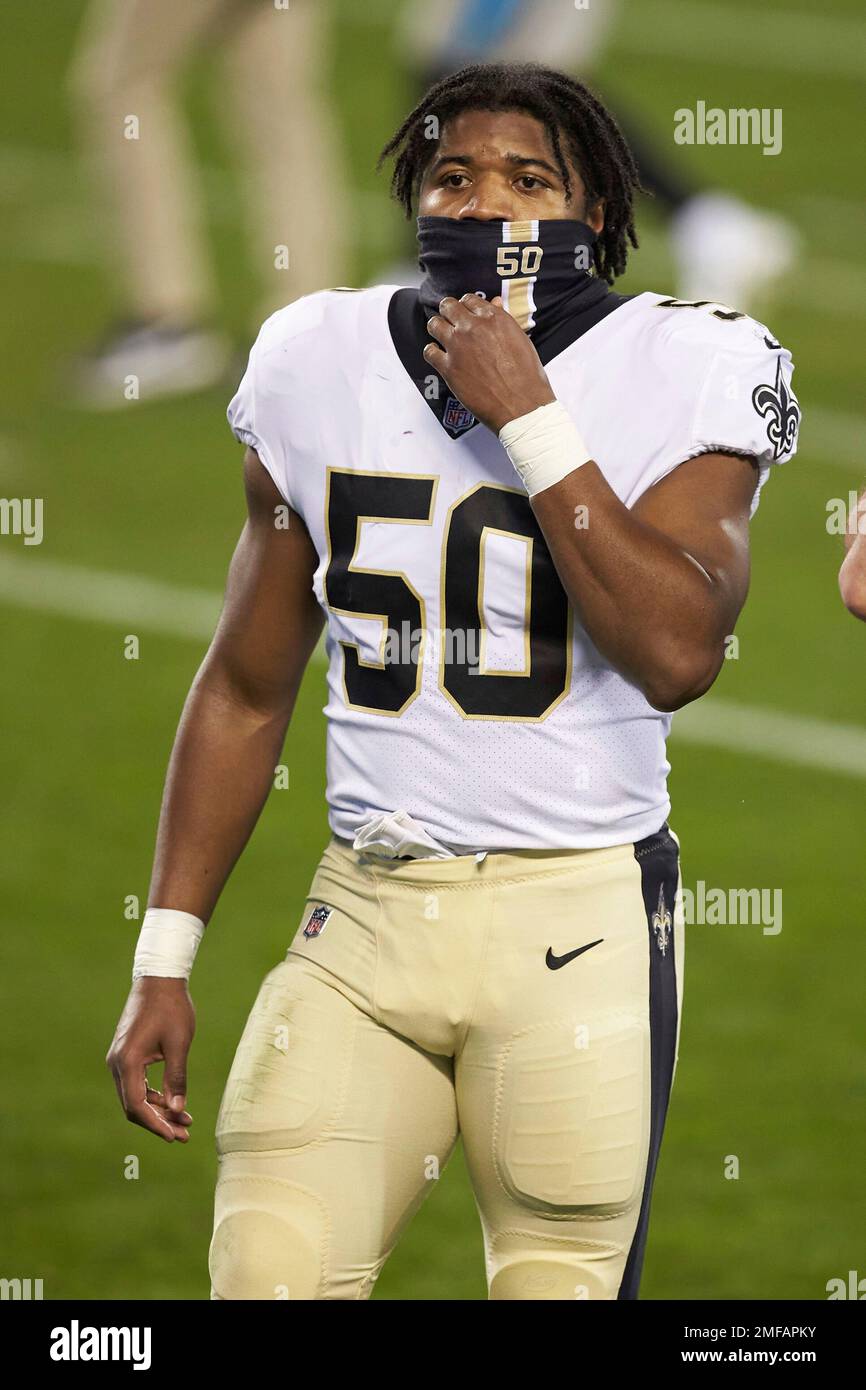 New Orleans Saints linebacker Andrew Dowell (50) walks off the field ...