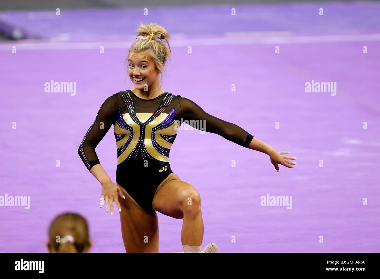LSU gymnast Sarah Edwards competes during an NCAA gymnastics meet ...