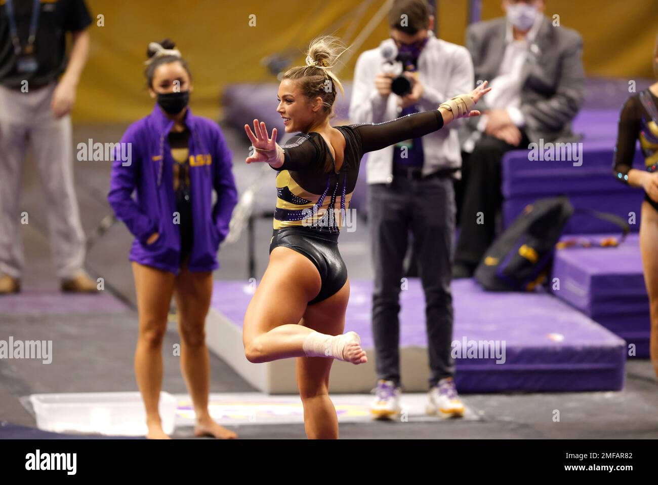 LSU gymnast Bridget Dean competes during an NCAA gymnastics meet ...