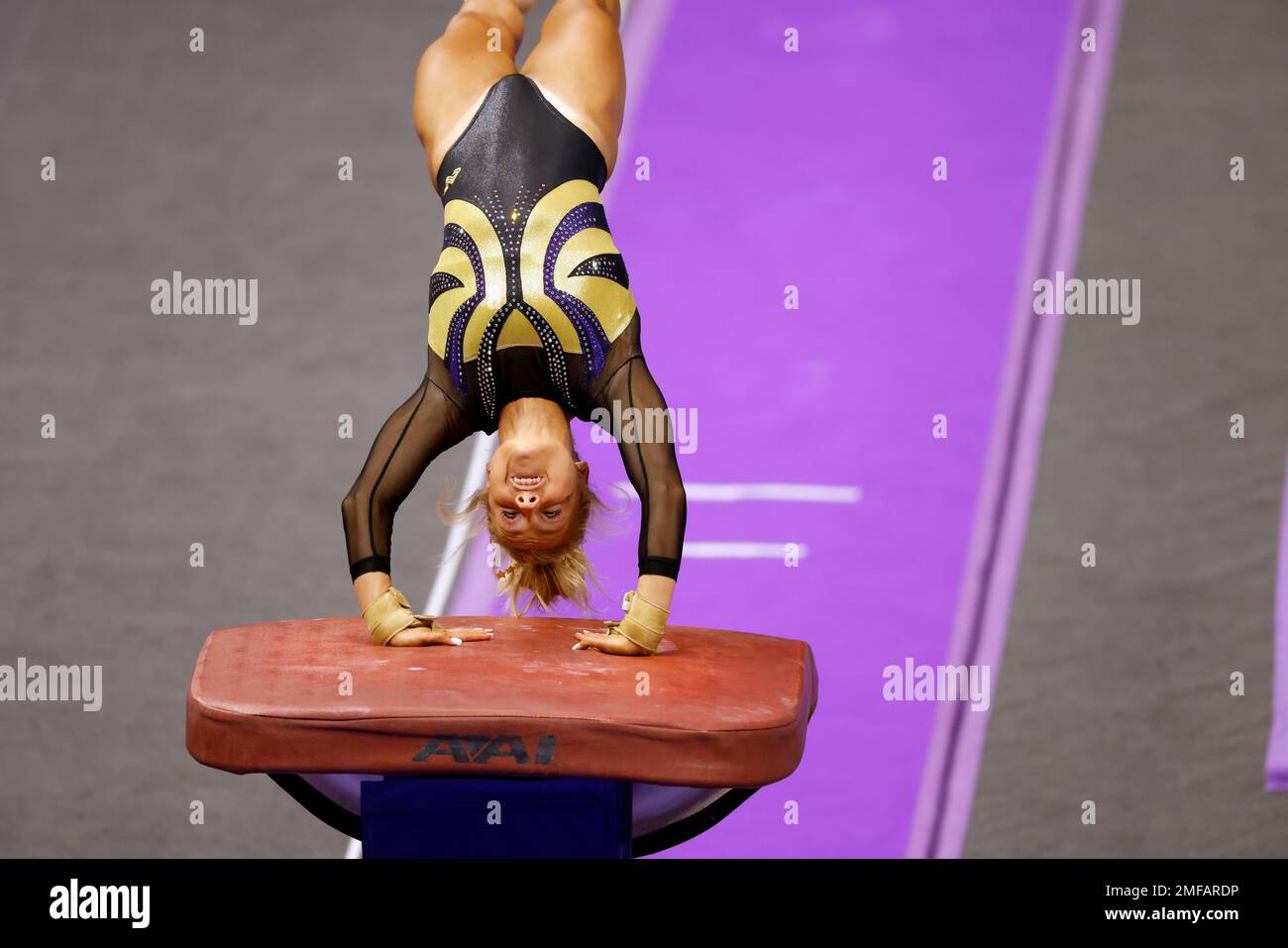 LSU gymnast Sarah Edwards competes during an NCAA gymnastics meet ...