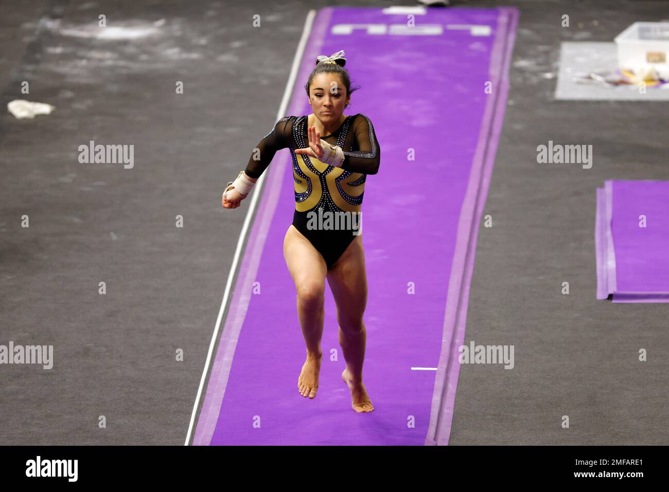 LSU gymnast Elena Arenas competes during an NCAA gymnastics meet ...