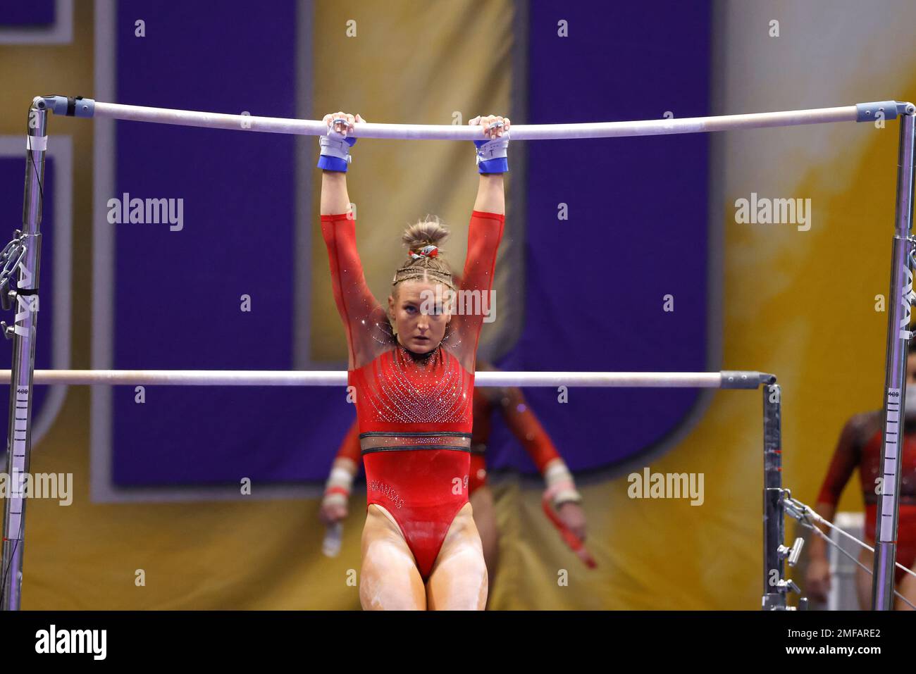 Arkansas gymnast Sarah Shaffer competes during an NCAA gymnastics meet ...