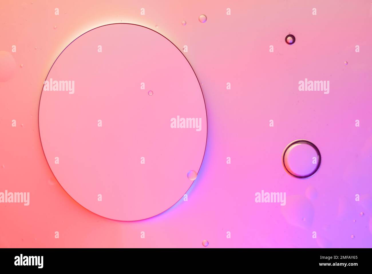 Top view movement of oil bubbles in the liquid. Oil surface ...