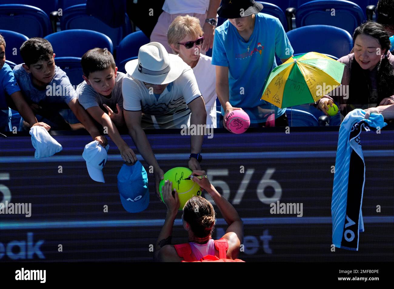 Aryna Sabalenka of Belarus signs autographs following her quarterfinal ...