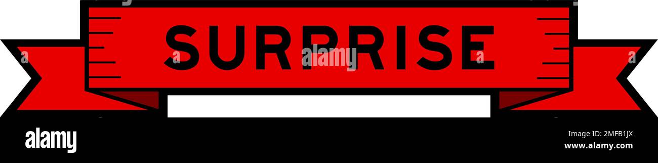 Ribbon label banner with word surprise in red color on white background ...