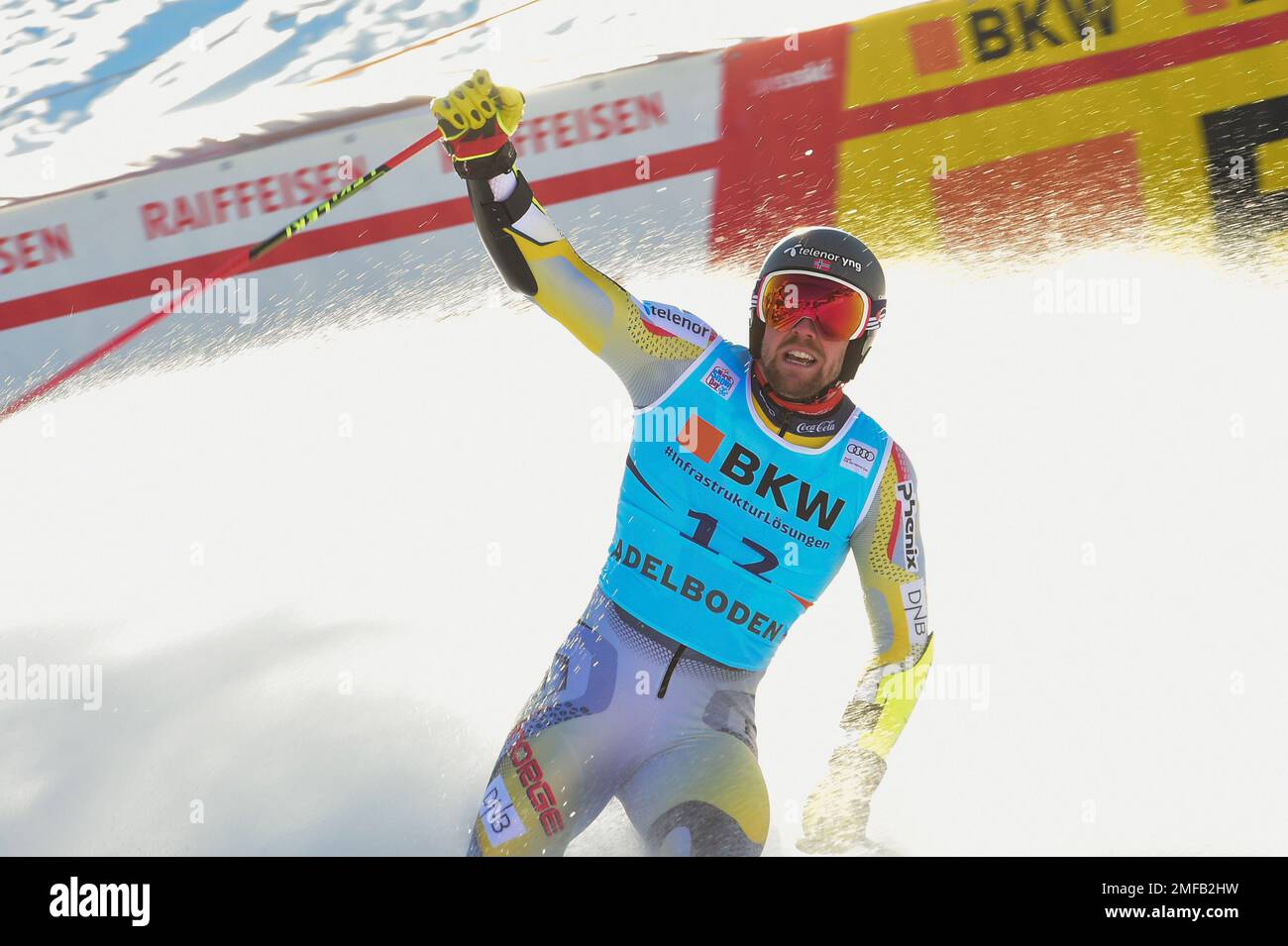 Norway's Aleksander Aamodt Kilde crosses the finish line during an ...