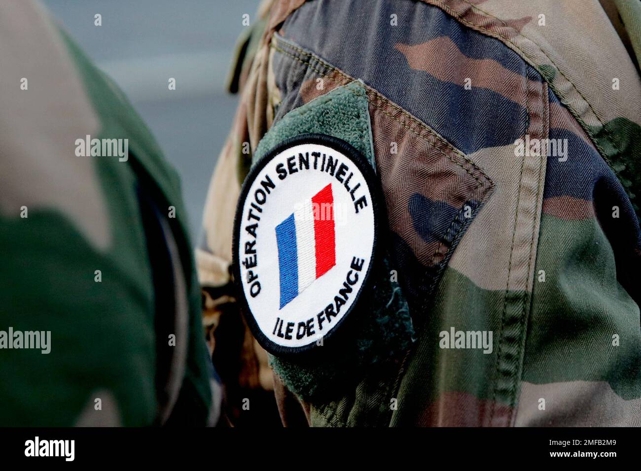 A badge of French soldier of France's anti-terror Sentinelle operation ...