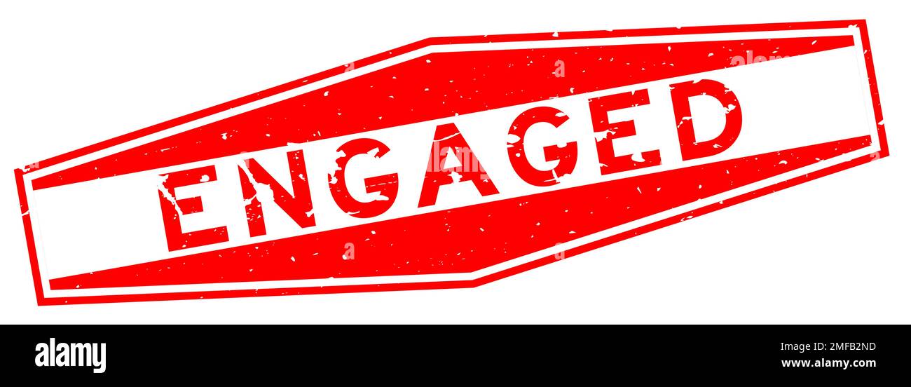 Grunge Red Engaged Word Hexagon Rubber Seal Stamp On White Background