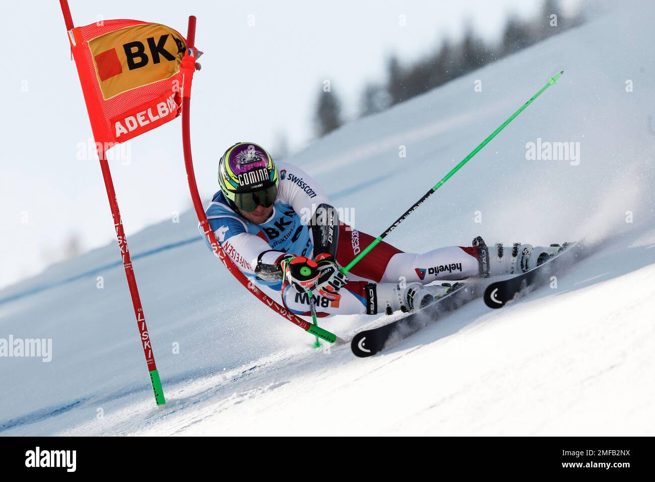 Switzerland's Justin Murisier speeds down the course during an alpine ski, men's World Cup giant ...