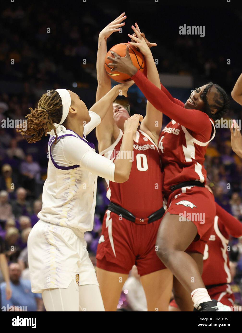 LSU Lady Tigers forward LaDazhia Williams (0) along with Arkansas ...