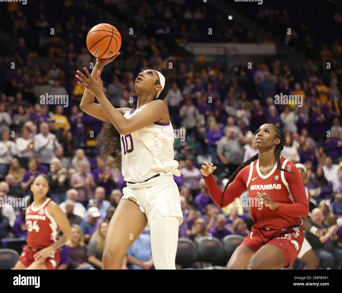 LSU Tigers forward Angel Reese shoots a layup during a women’s college ...