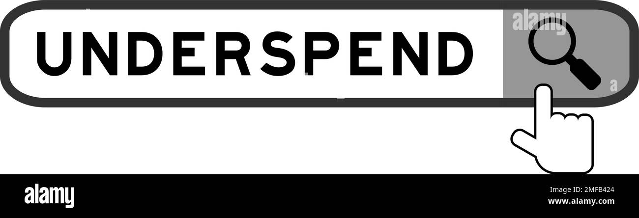 Search banner in word underspend with hand over magnifier icon on white ...