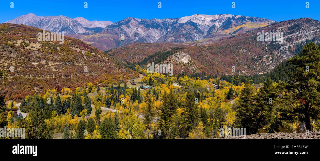 Autumn Valley - Panoramic overview of a colorful valley, with high ...