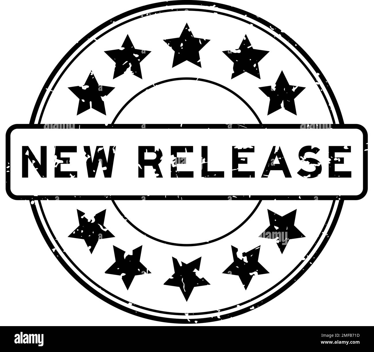 Grunge black new release word with star icon round rubber seal stamp on ...