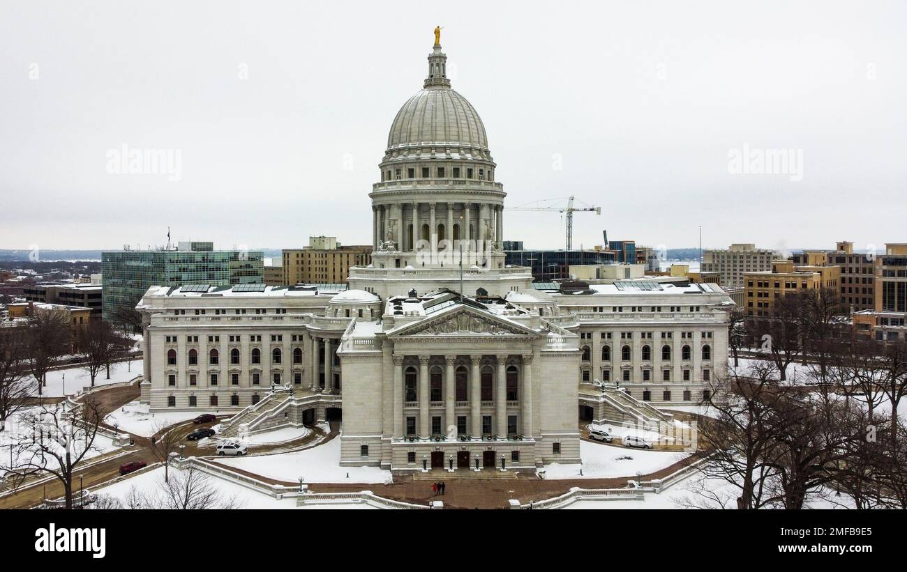 This image taken with a drone shows the Wisconsin State Capitol on ...