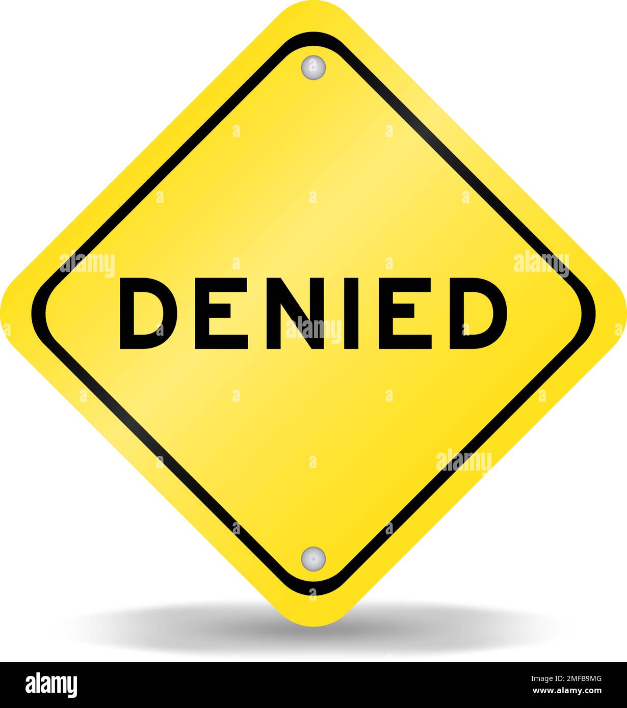 Yellow color transportation sign with word denied on white background ...