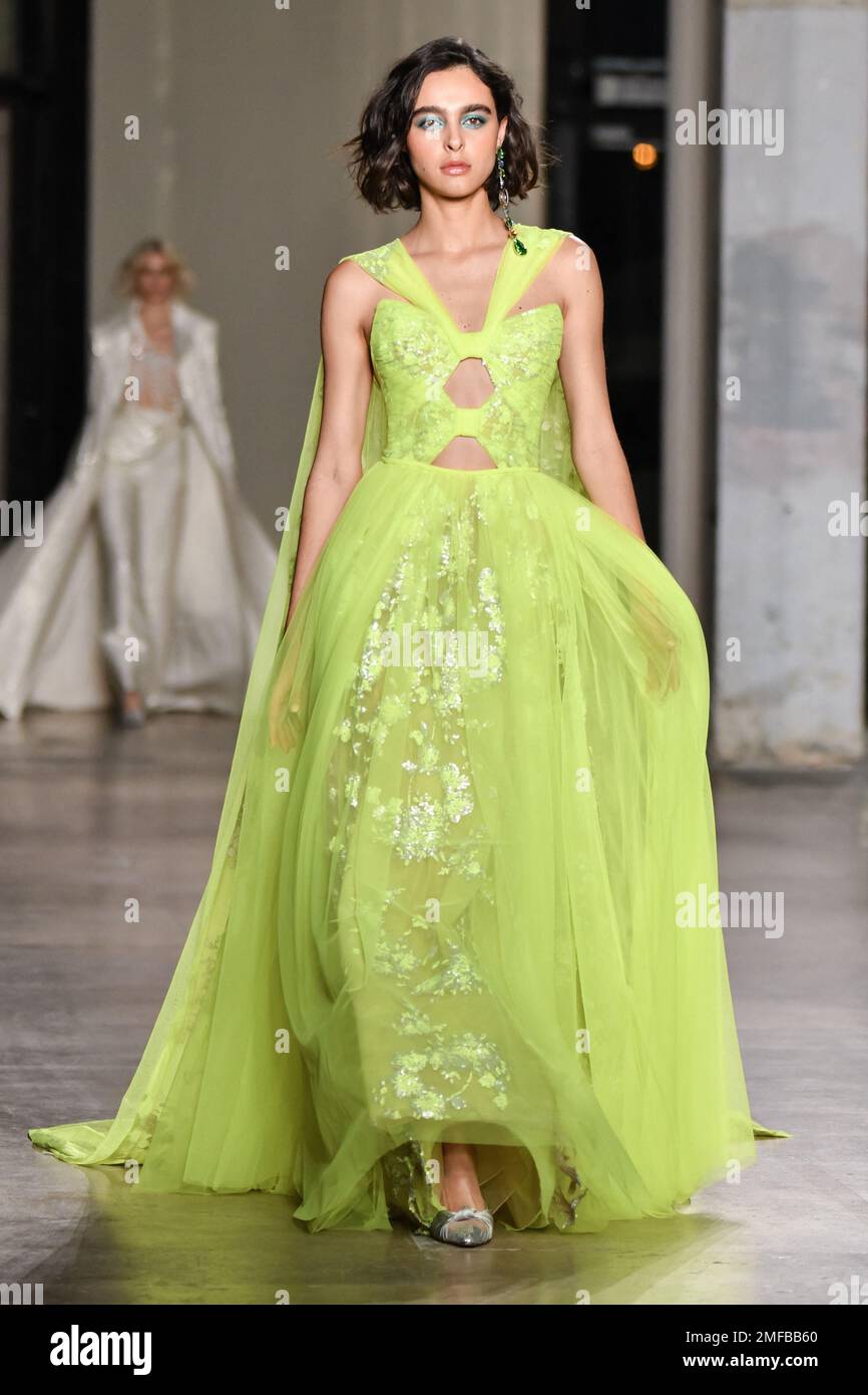 A model walks the runway at the Georges Chakra Haute Couture Spring ...