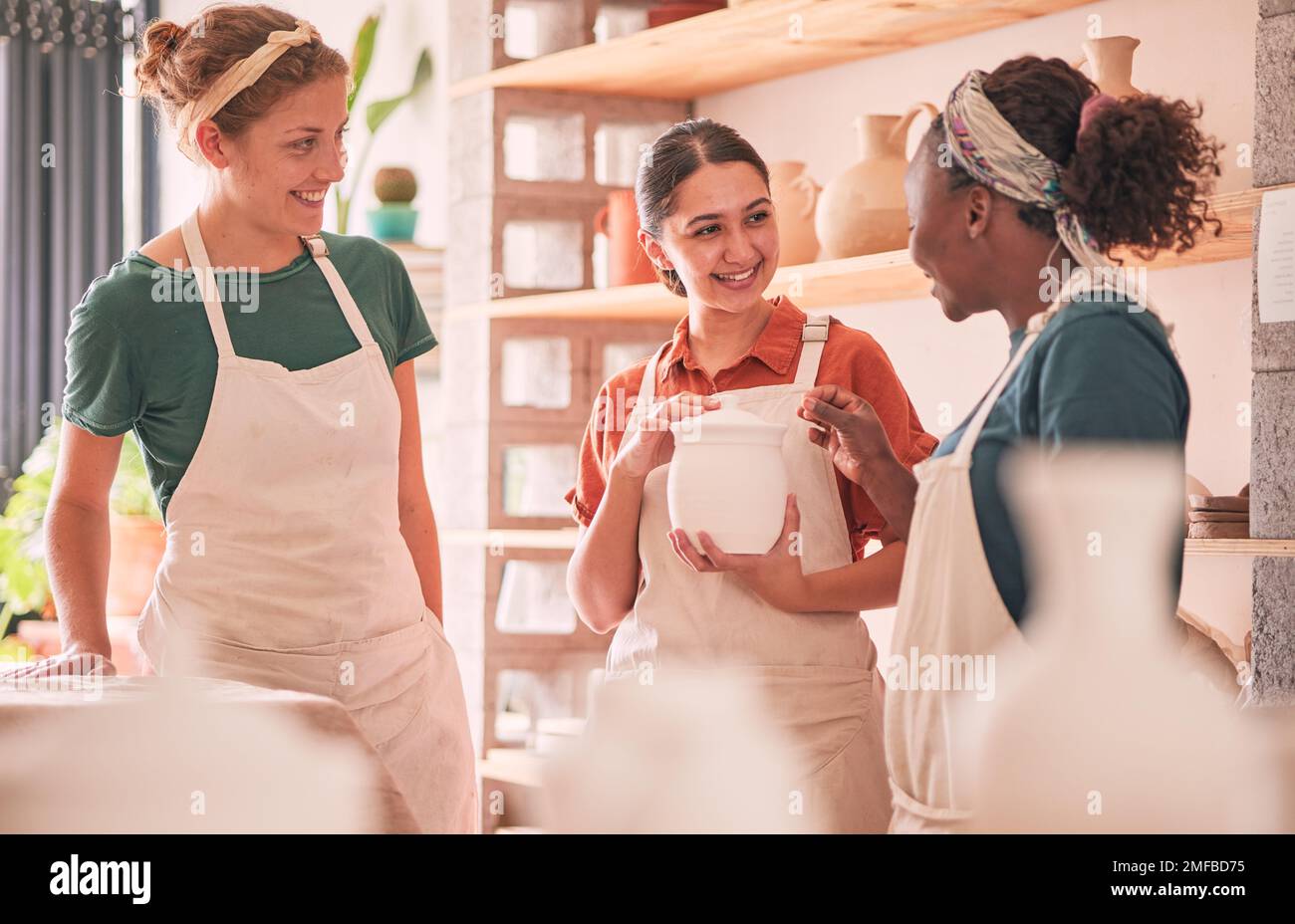 Diversity, women and coworkers talking, workplace and planning for ...