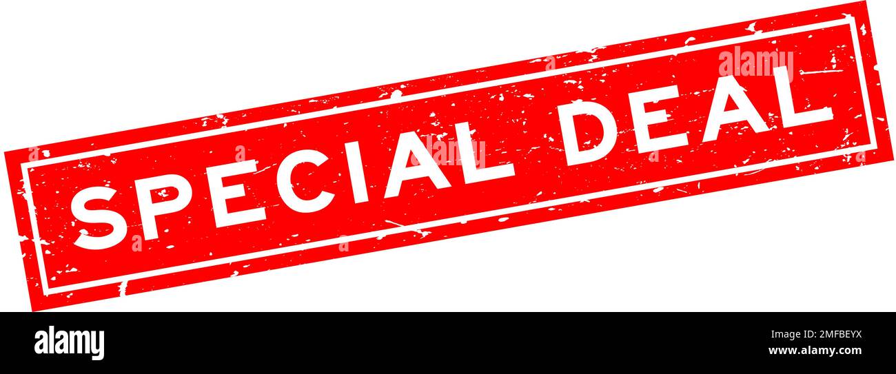 Grunge red special deal word square rubber seal stamp on white ...