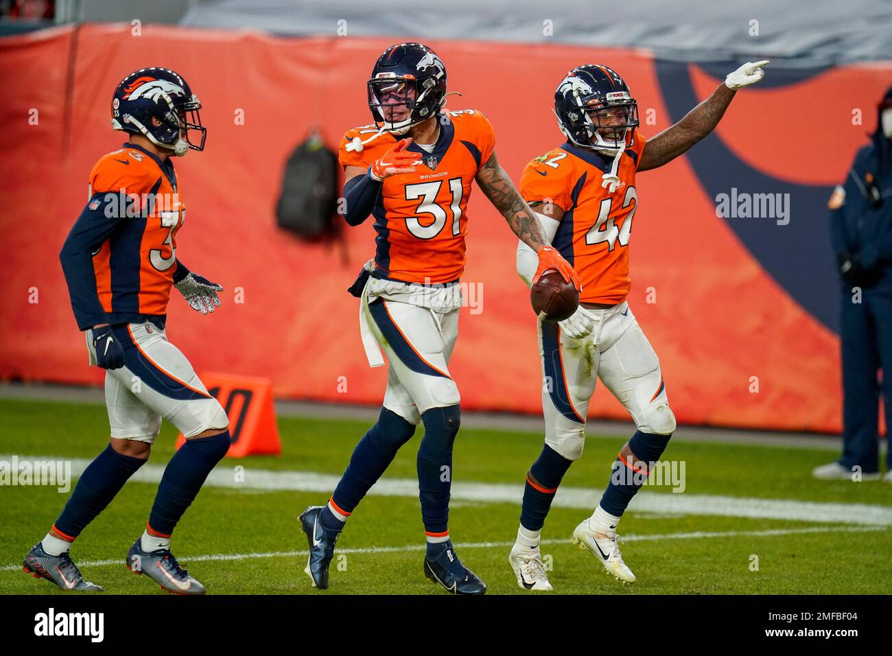 Denver Broncos free safety Justin Simmons (31) celebrates an ...