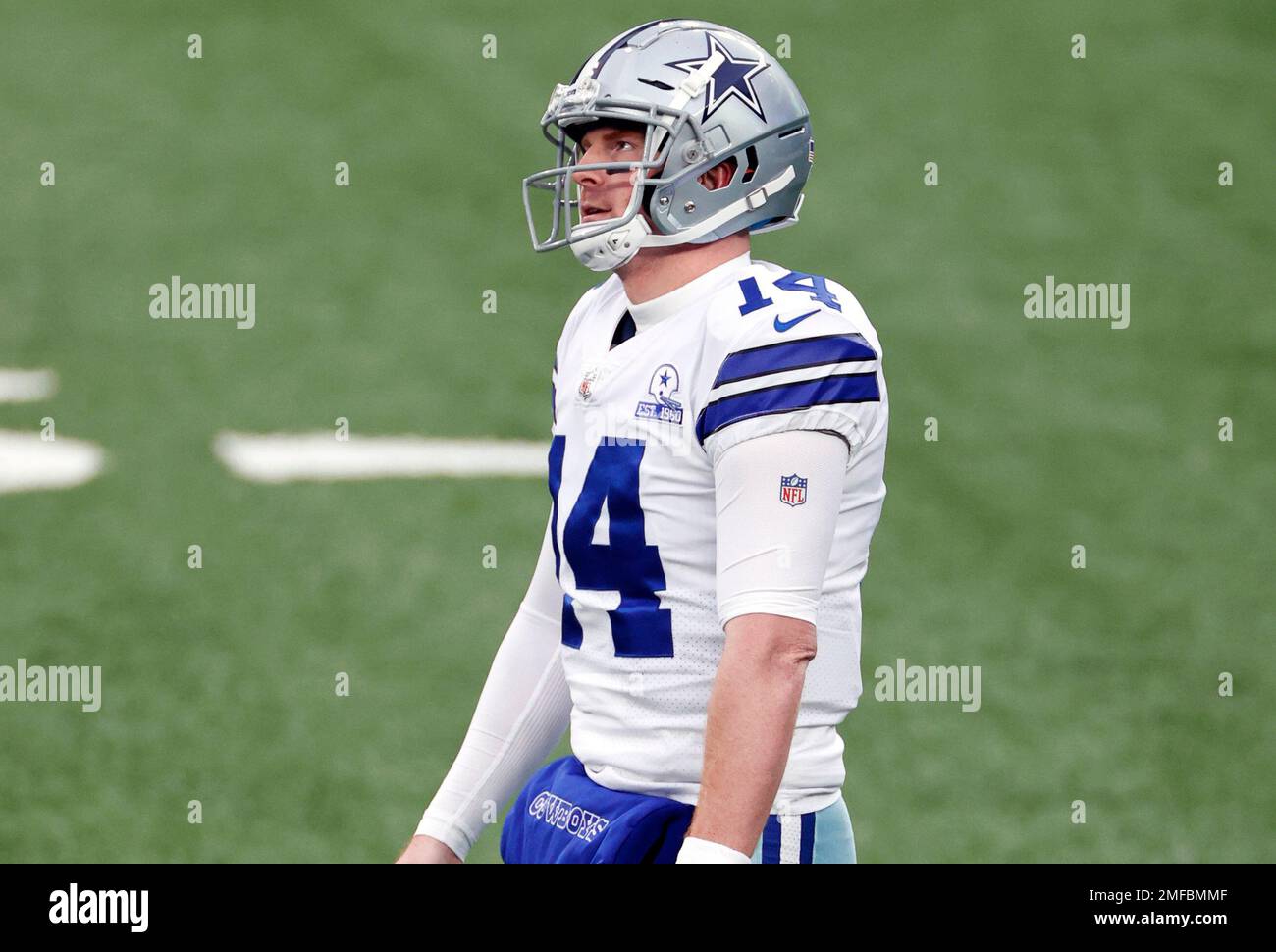Dallas Cowboys quarterback Andy Dalton (14) reacts during an NFL ...