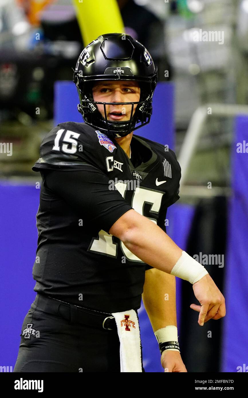 Iowa State quarterback Brock Purdy (15) during the first half of the ...