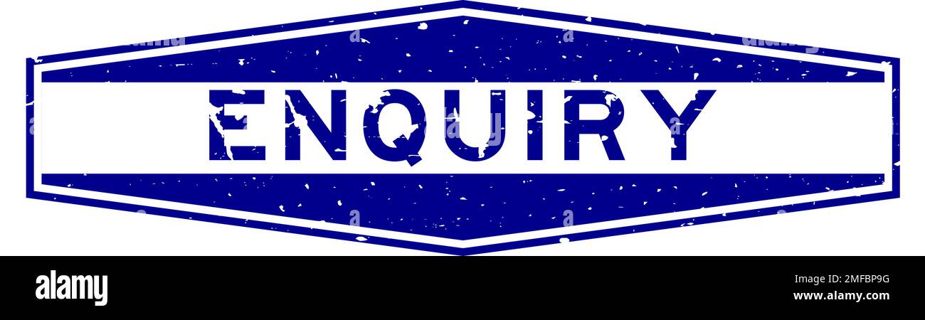 Grunge blue enquiry word hexagon rubber seal stamp on white background ...
