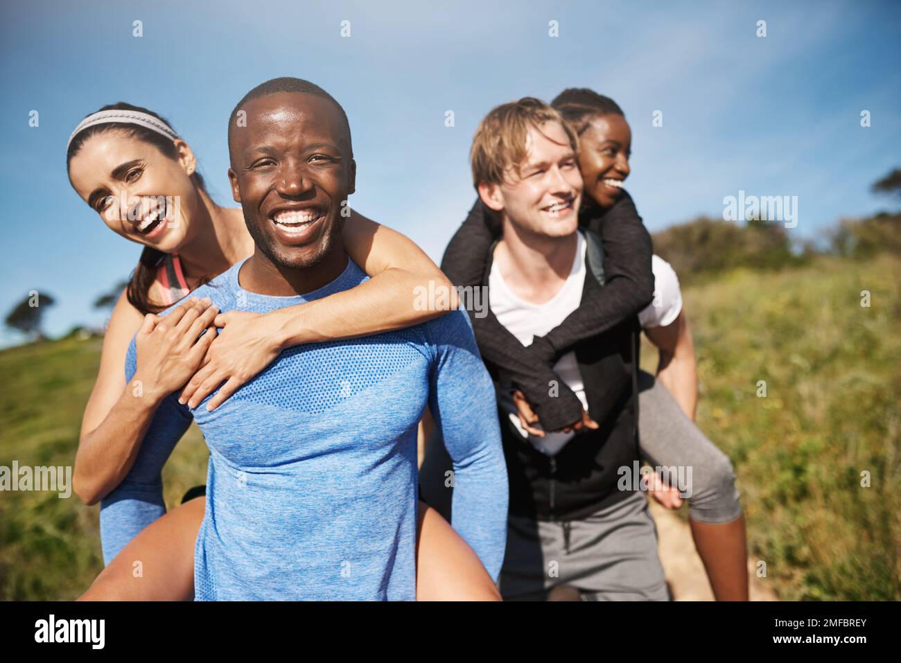 Healthy relationship have healthy dates. two men carrying their ...