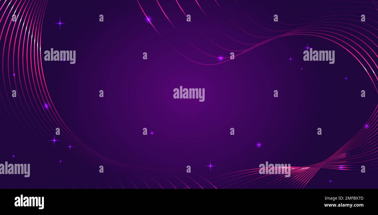 Abstract purple background. Rectangular banner template with shiny wave ...
