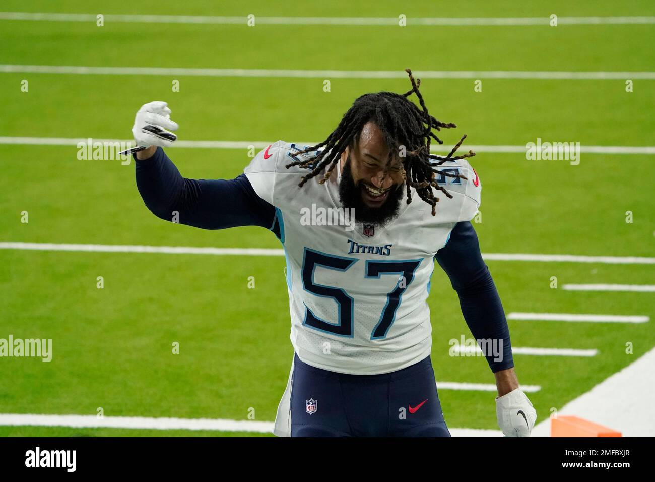 Tennessee Titans' Wyatt Ray (57) celebrates after an NFL football game ...