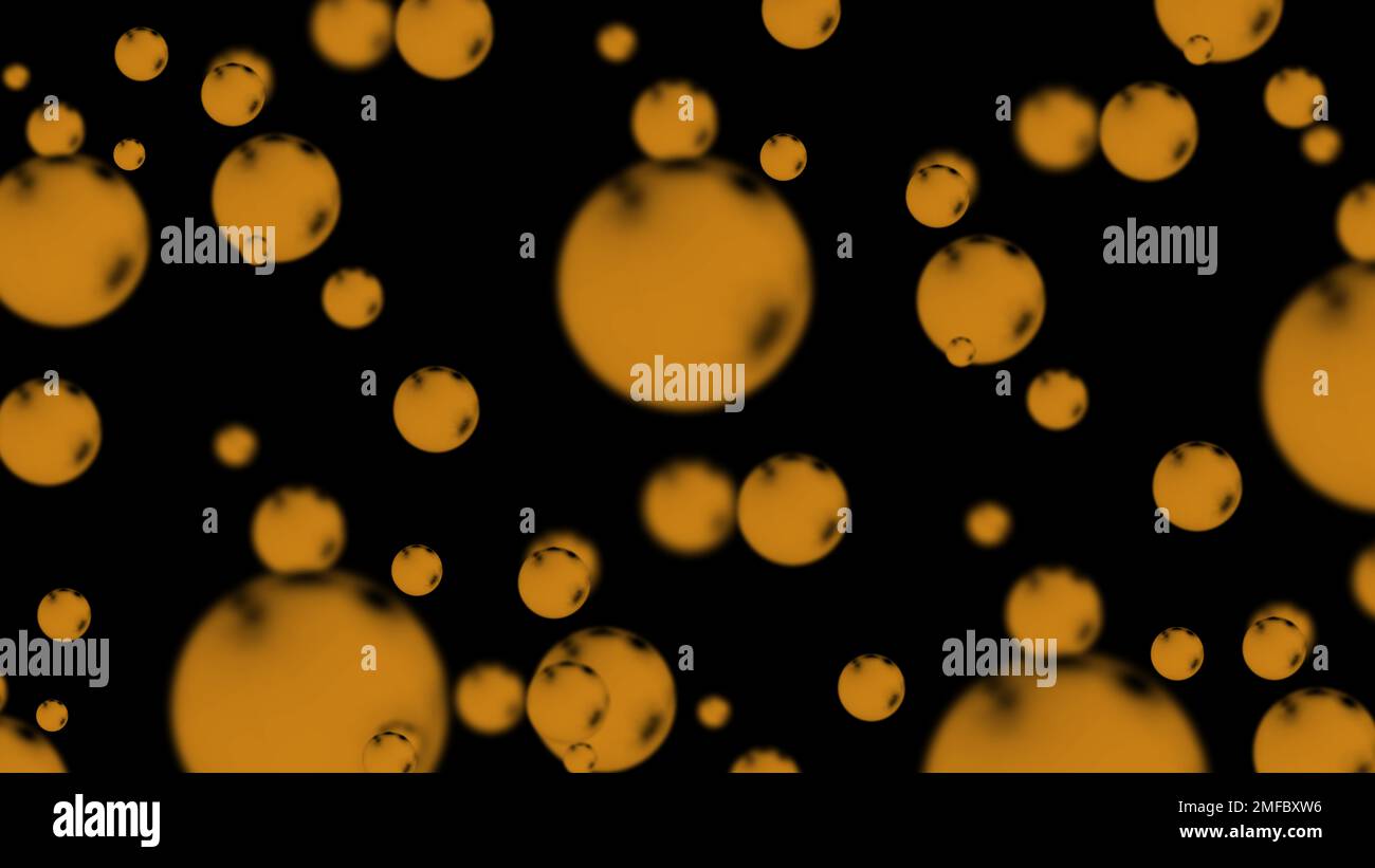 Abstract composition with colored flying spheres on a black background ...