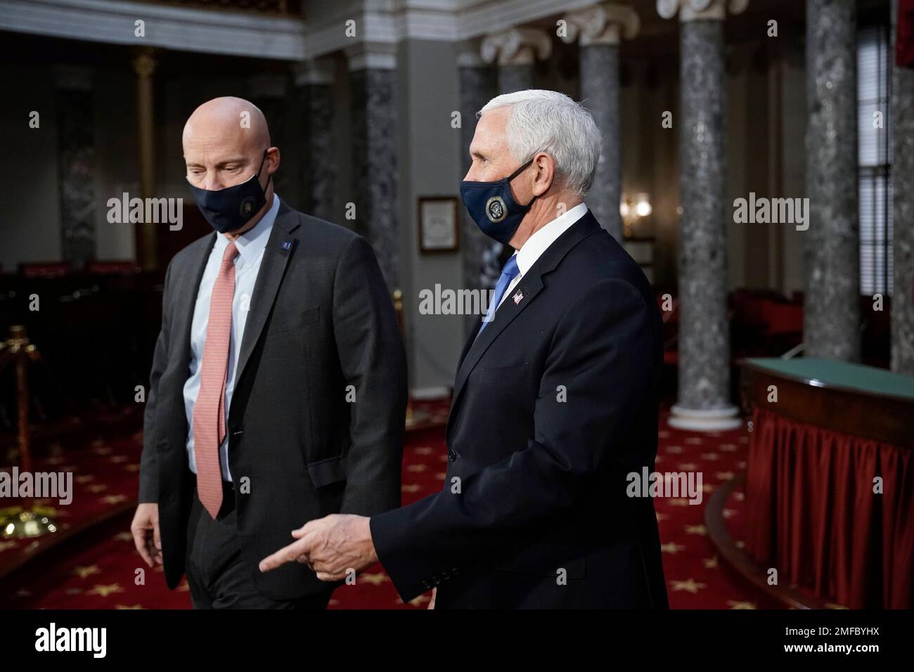 Vice President Mike Pence, joined at left by chief of staff Marc Short ...