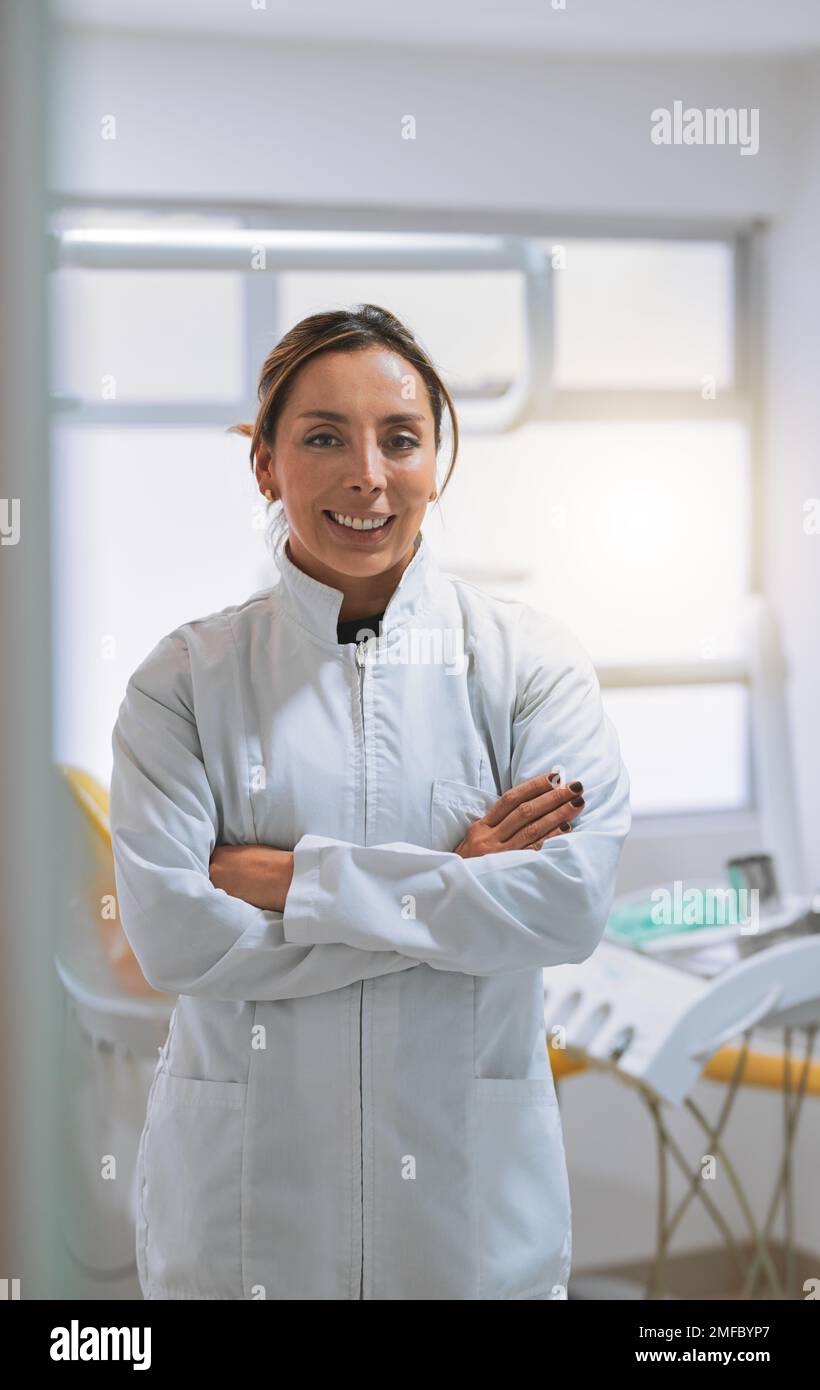 We fix your teeth with no stress. Portrait of a cheerful young female ...