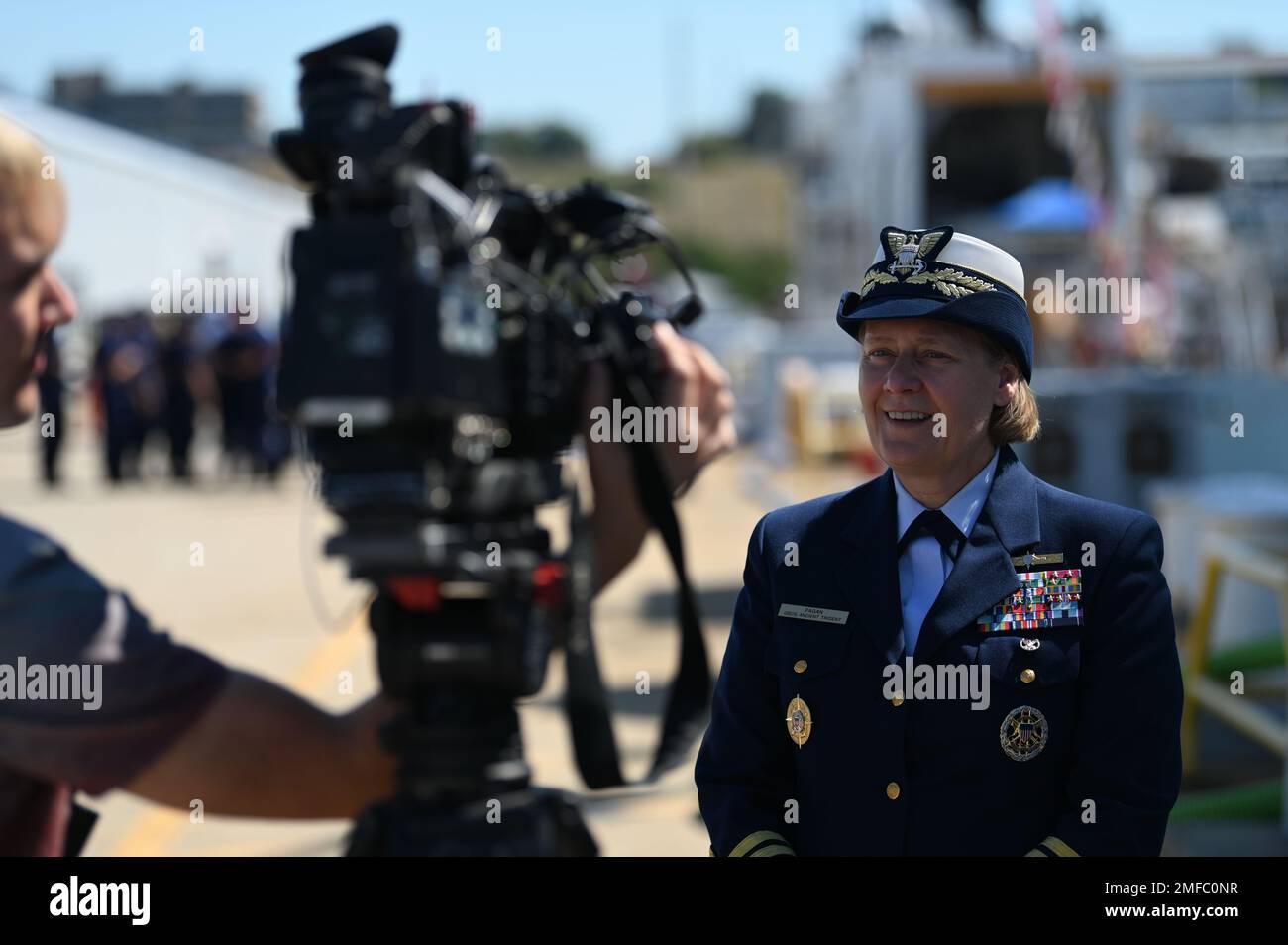 Adm. Linda Fagan, 27th commandant of the Coast Guard, speaks to a local ...