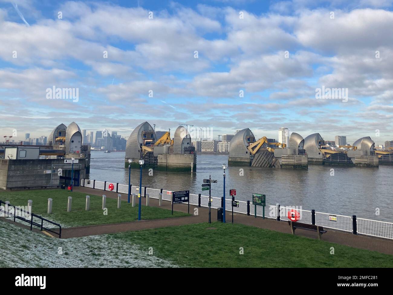 London, UK. 23rd Jan, 2023. The Thames Barrier in the borough of ...