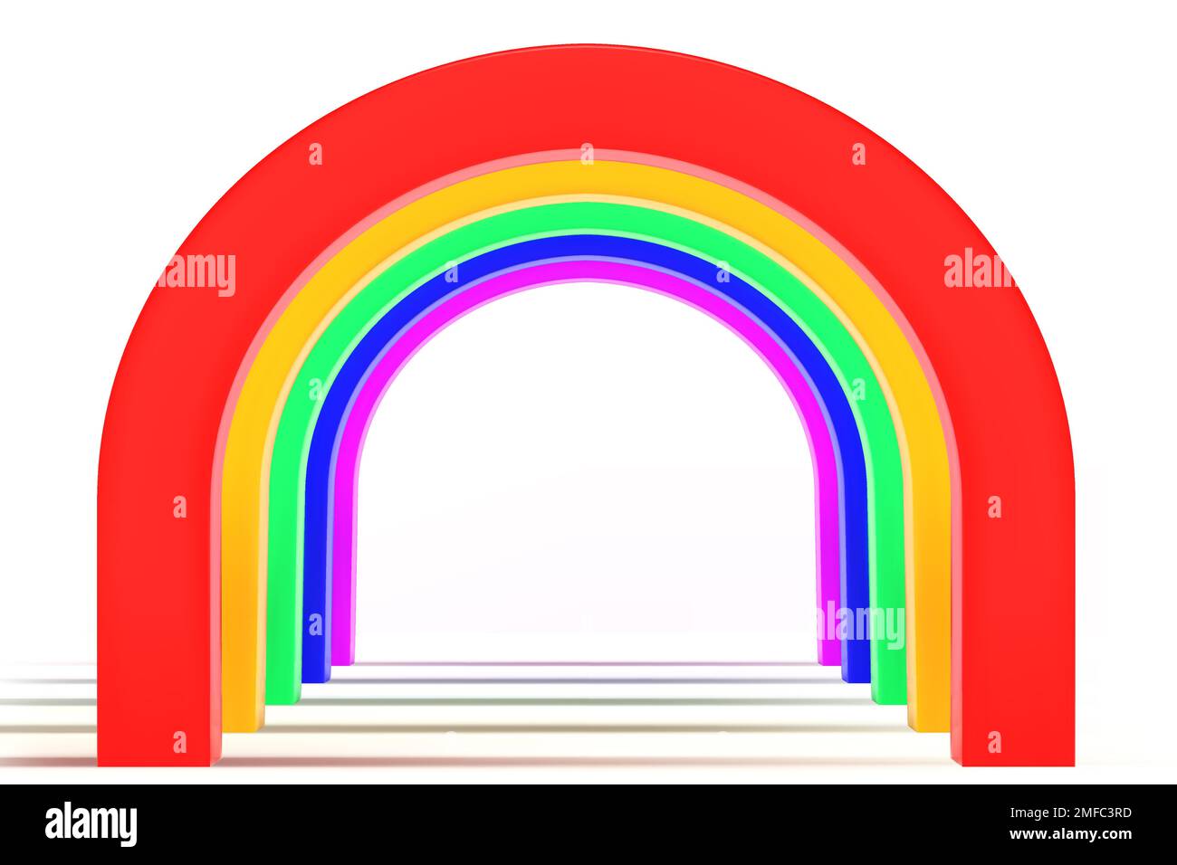 Empty corridor of several rainbow round arches in perspective with ...