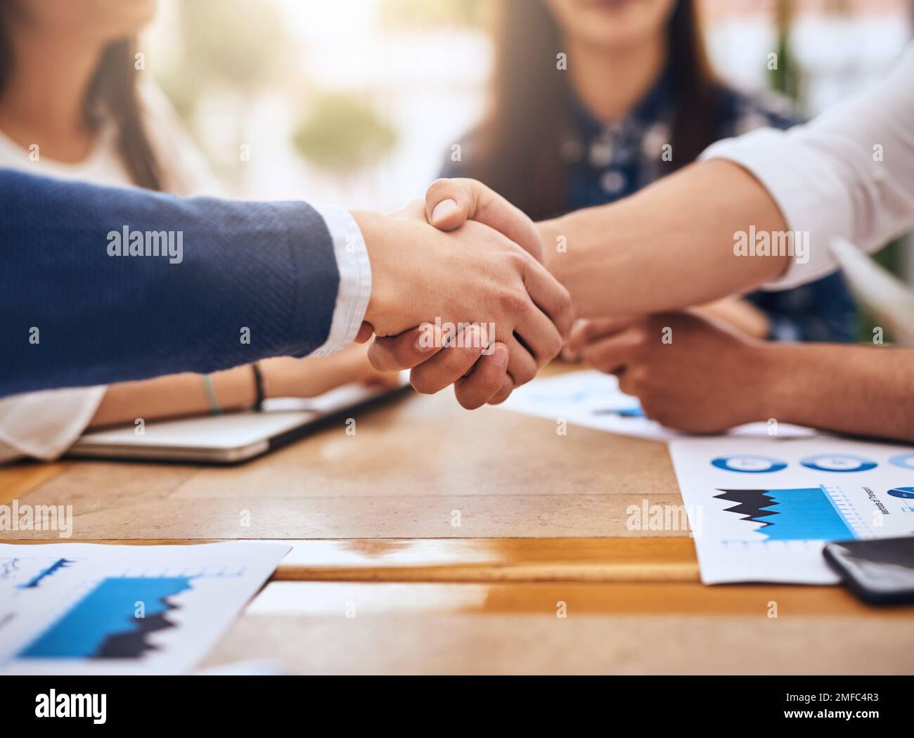 I am grateful for your decision. two unrecognisable businesspeople ...